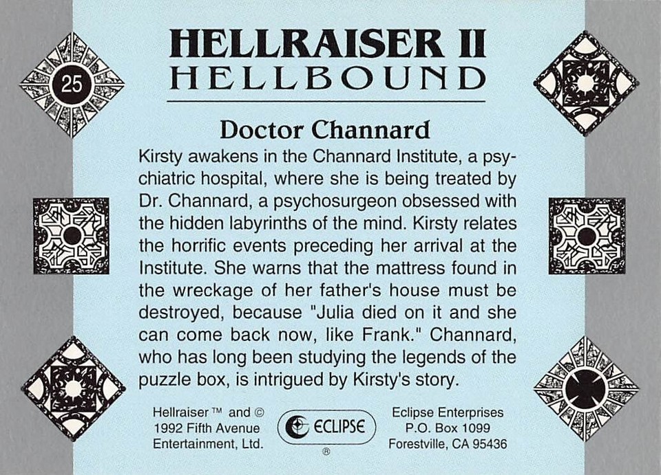 Eclipse HELLRAISER III HELL ON EARTH 92' Trading Card #25 "DOCTOR ...