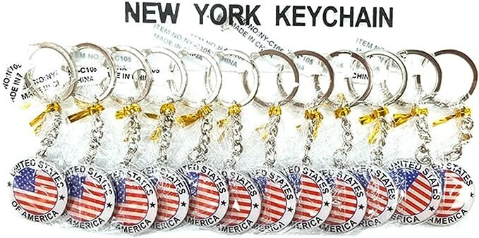 12 Pack US United States Keychain NYC Metal Key Ring Star Stripe U Flag ...