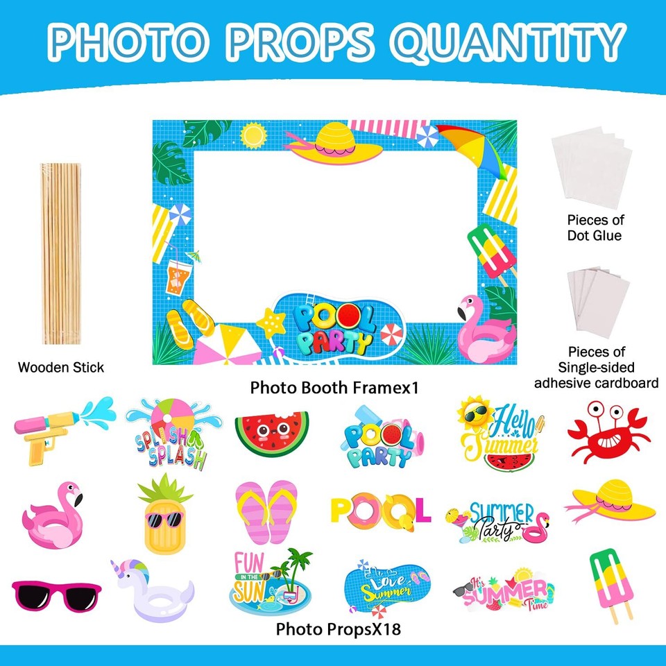 Pool Party Decorations Photo Booth Props Hello Summer Party Supplies ...