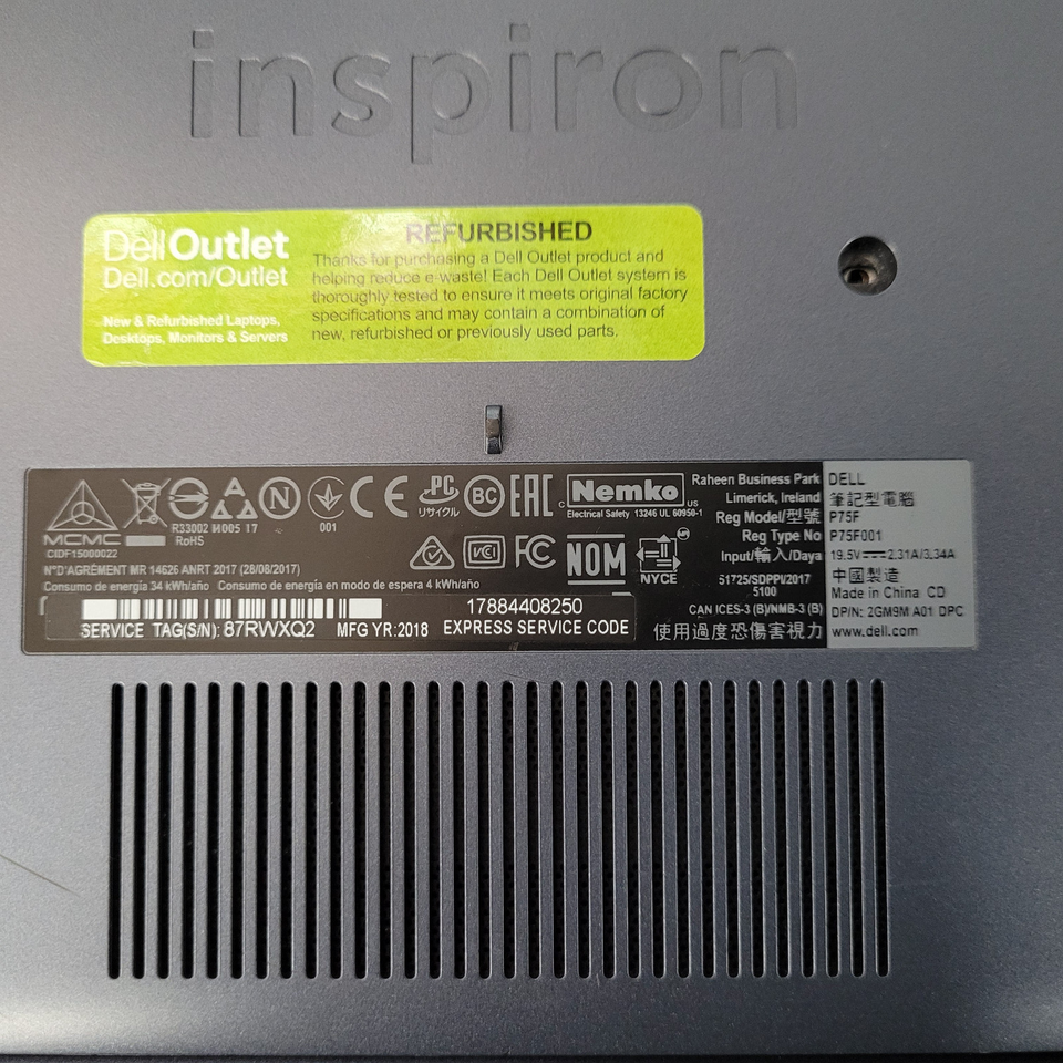 Dell Inspiron P75F 15" - FOR PARTS OR REPAIR DOES NOT POWER ON NO HDD ...