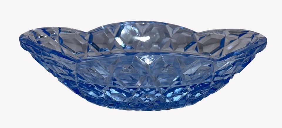 Vintage Blue Faceted Dish, 4" Diamond Faceted Salt Cellar, Glass Salt ...