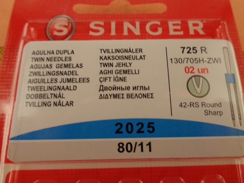 2 pairs Genuine Singer Twin Needles 3mm Size 80/11 Type 2025 Round ...