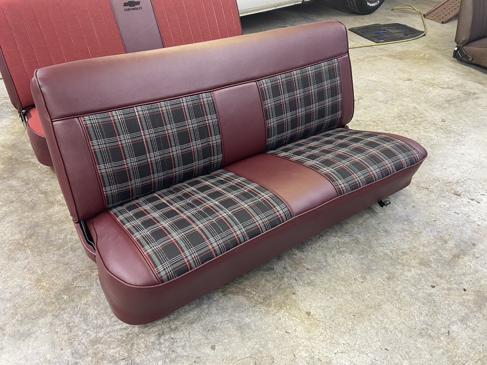 1973-1987 C10 Chevy truck Plaid seat cover, Select Burgundy, Brown Or ...