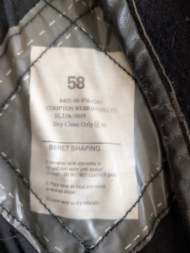 Compton Webb Military Beret 58 Black Wool Queen Uniform Makers C.W ...