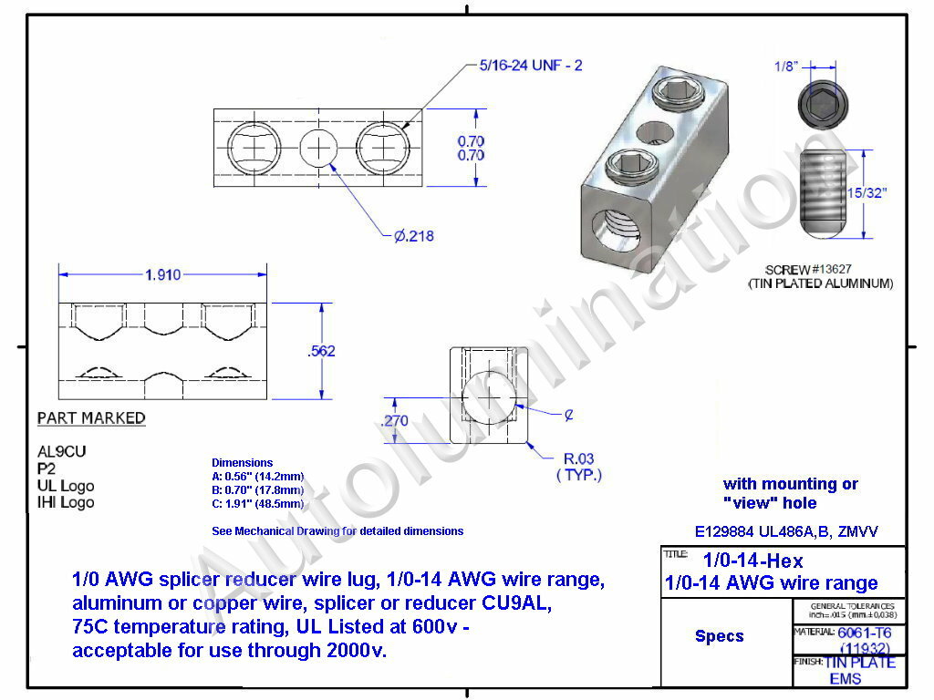 Splicer Reducer Cable Wire Screw Barrel Lug Splice Connector 2/0 2 4 ...