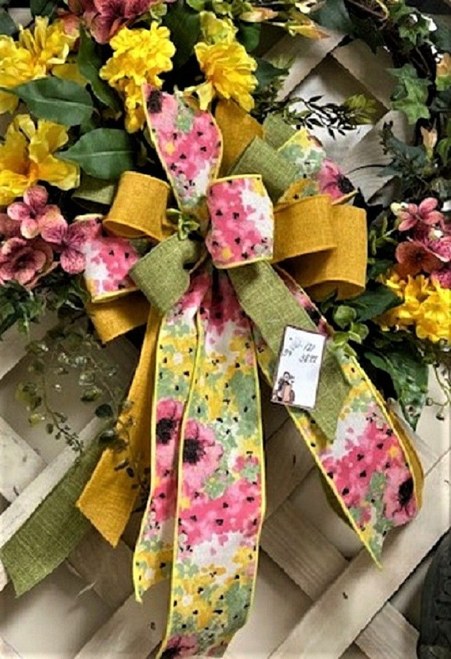 10 " FALL FLORAL WIRED BOW for DOOR WREATH SWAG GARLAND MAIL FENCE POST ...