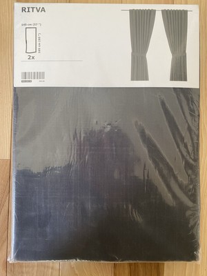 Ikea RITVA Curtains with Tie-Backs 1 Pair Gray 57x65” NEW | eBay