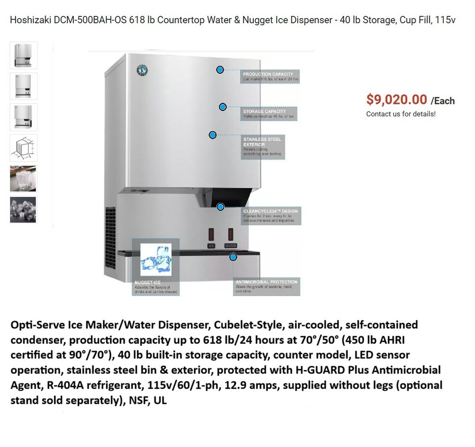 Hoshizaki DCM-500BAH-OS 618 lb. Cubelet Nugget Ice Maker and Water ...