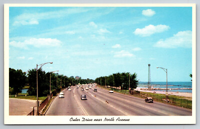 Vintage Postcard IL Chicago Outer Drive near North Avenue Beach 50s ...