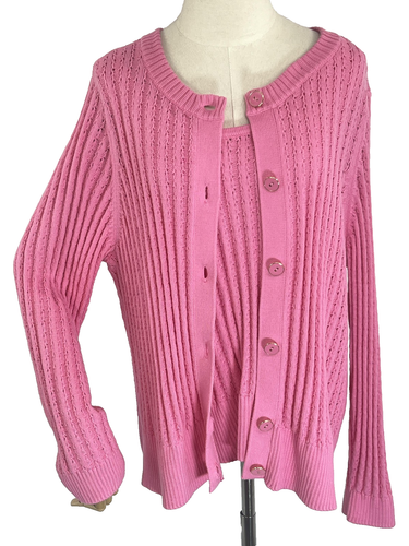 Talbots Cardigan Sweater Set Womens Plus 2X Pink Pointelle Knit Tank ...