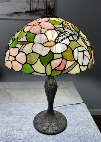 TIFFANY STYLE TABLE LAMP WITH HUMMINGBIRD STAINED GLASS 24" TALL | eBay