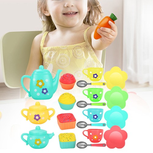 Kids Plastic Tea Toys Set Children Pretend Play Role Teapot Cups ...