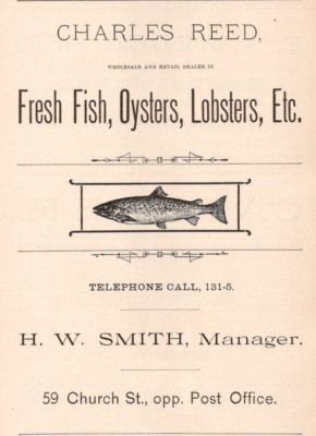 1889 Charles Reed Fish Oysters Lobsters HW Smith Manager New Haven CT ...