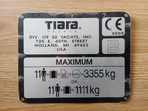 TIARA YACHTS S2 YACHTS INFORMATION PLACARD NEW | eBay