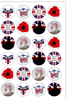 24 PRECUT VE Day Victory World War Tribute Edible Wafer Cupcake Cake ...
