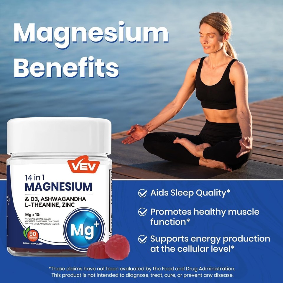 VEV Magnesium Citrate and Glycinate Gummies for Adults 14 in 1 ...