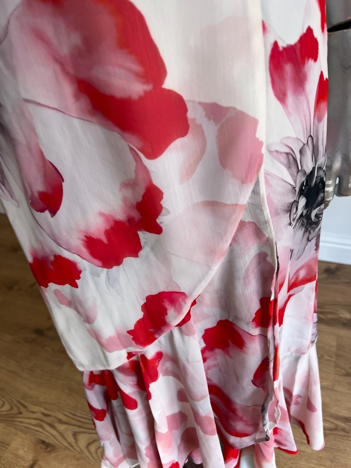 Ted Baker Midi Dress Womens TB 3 UK 12 Selino Ivory Floral Print Tie ...