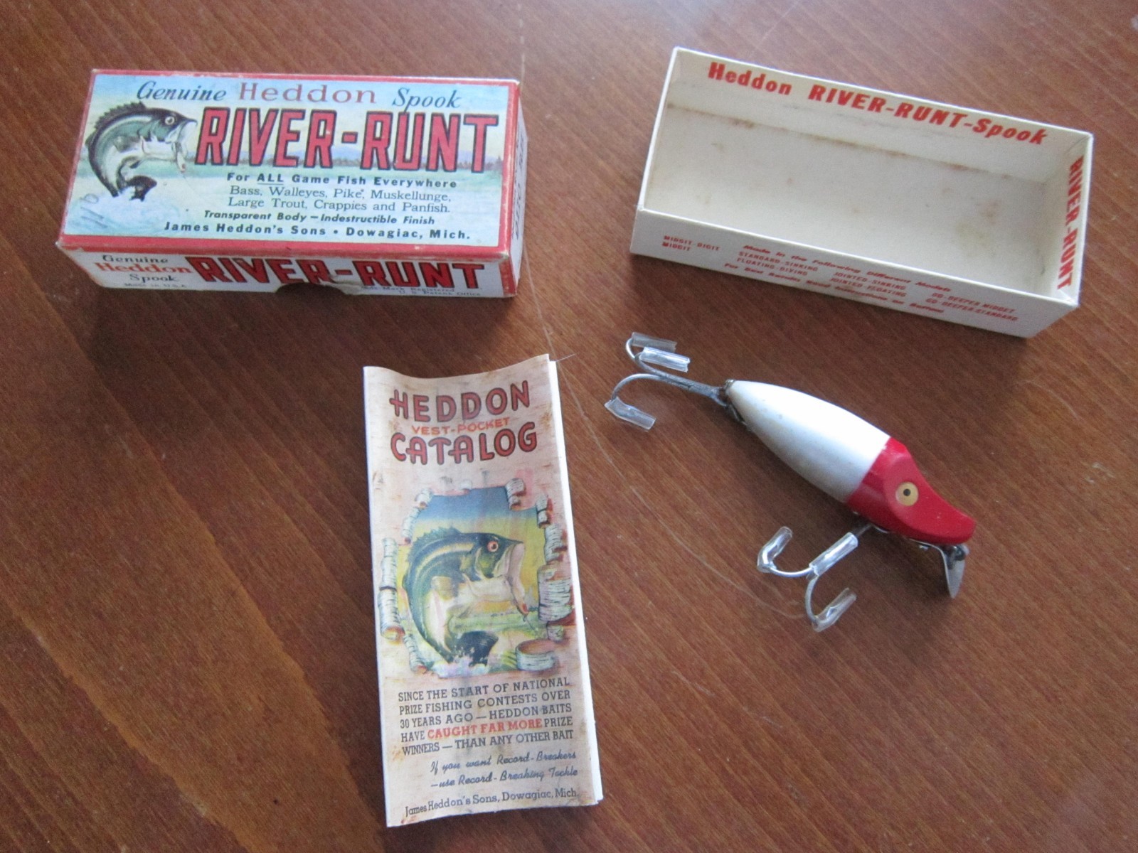 VINTAGE HEDDON RIVER RUNT LURE 9110 RH BOX AND CATALOG | eBay