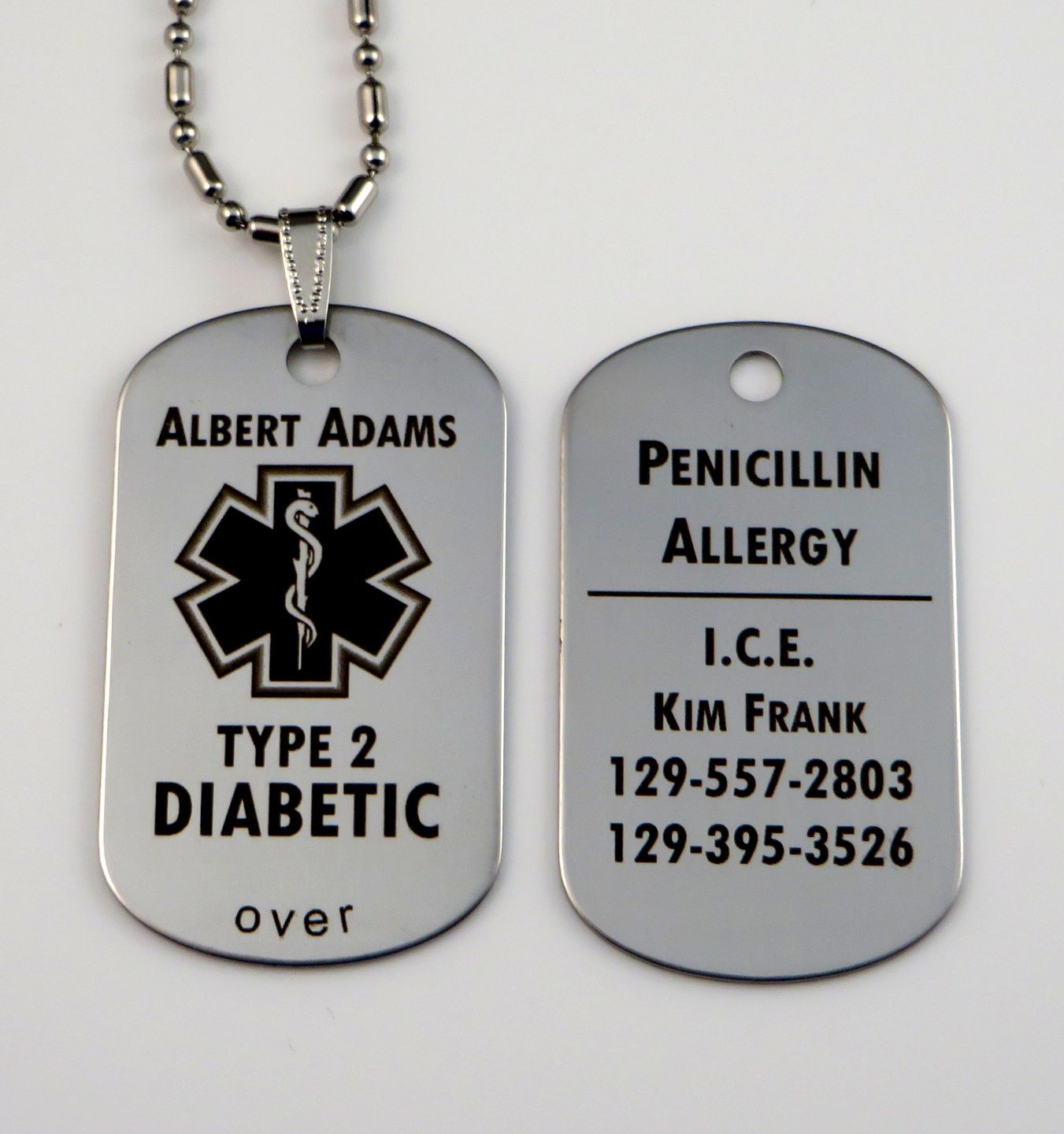 Stainless Steel Diabetes Diabetic Id Alert Tag - Free DARK Custom ...