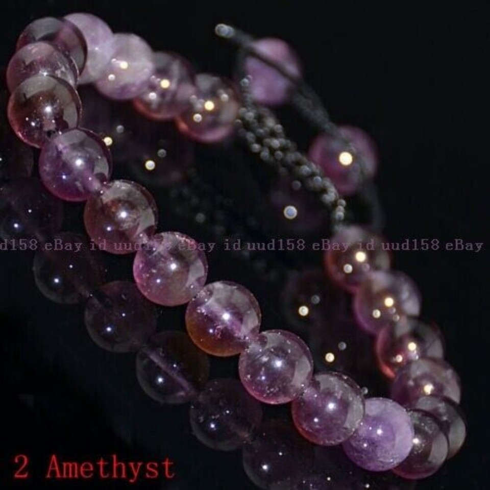 Men Women 8mm Natural Gemstones Braided Macrame Beads Bracelet Adjust ...