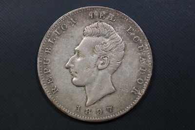 ECUADOR 1897 JF LIMA 1 SUCRE .900 SILVER CROWN SIZE Higher grade nice ...