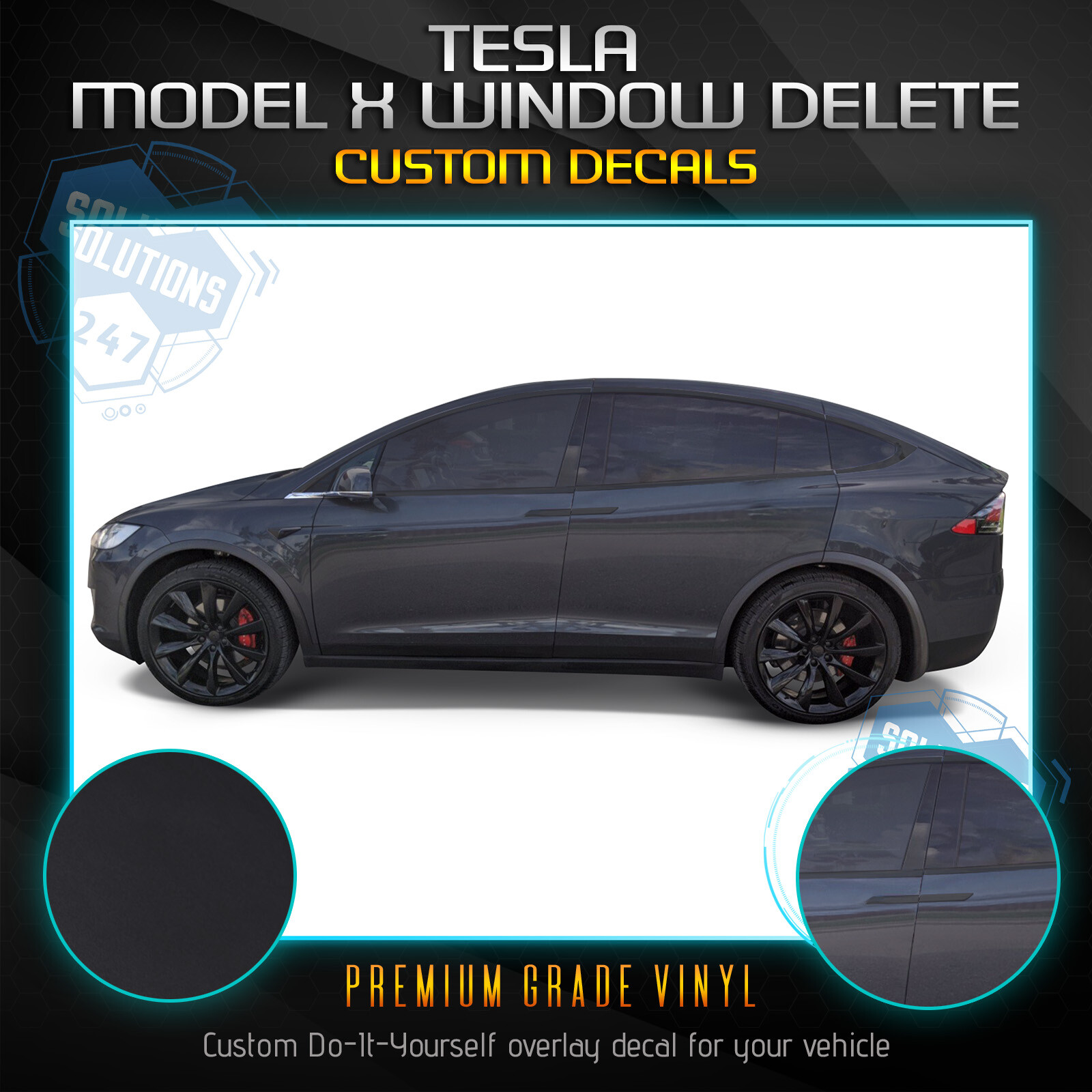 Fits 2016-2020 Tesla Model X Window Chrome Delete Blackout Matte Black ...