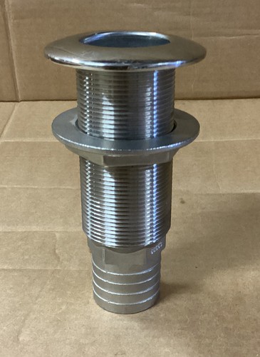 SCUPPER VALVE THRU HULL 1-1/2" - BARBED - 3-1/2" THREAD LENGTH -SS ...