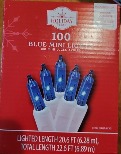 Holiday Time 100 Blue Mini Lights on White Wire. Christmas Hanukkah ...