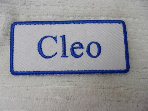 CLEO NEW EMBROIDERED SEW / IRON ON NAME PATCH BLUE ON WHITE | eBay