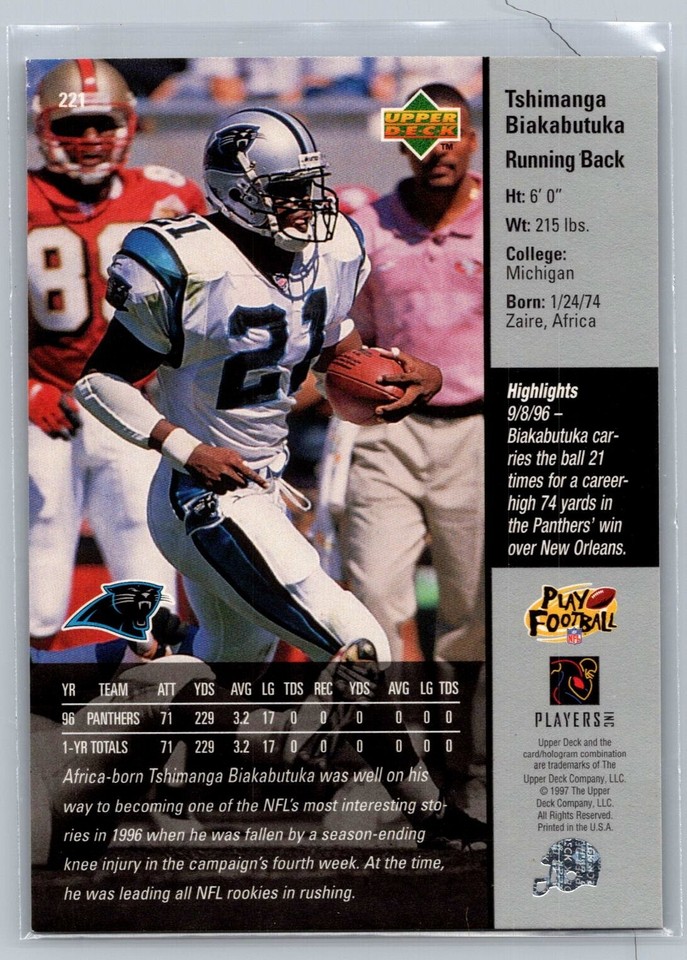 1997 UPPER DECK CARD # 221 Tim Biakabutuka - Carolina Panthers | eBay