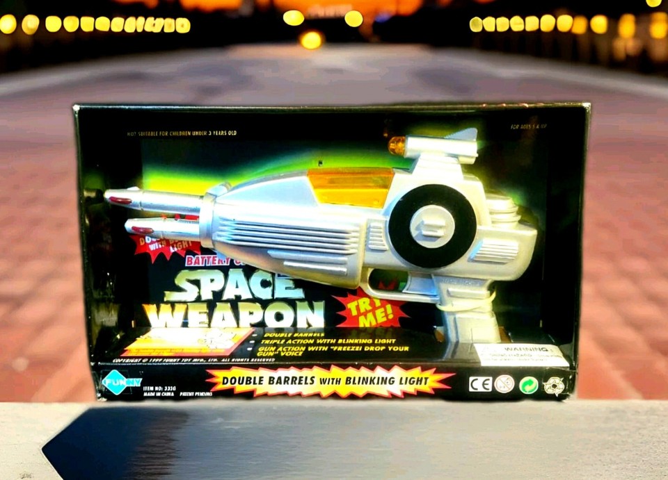 Vtg SPACE WEAPON TOY GUN PISTOL Laser Ray Gun Triple Barrel Voice ...