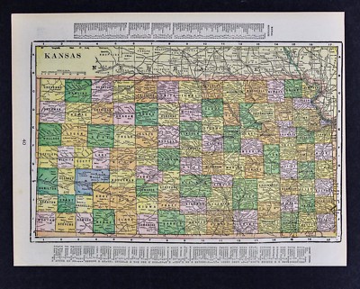 c 1900 George Cram Map Kansas Topeka Wichita Lawrence Winfield Atchison ...