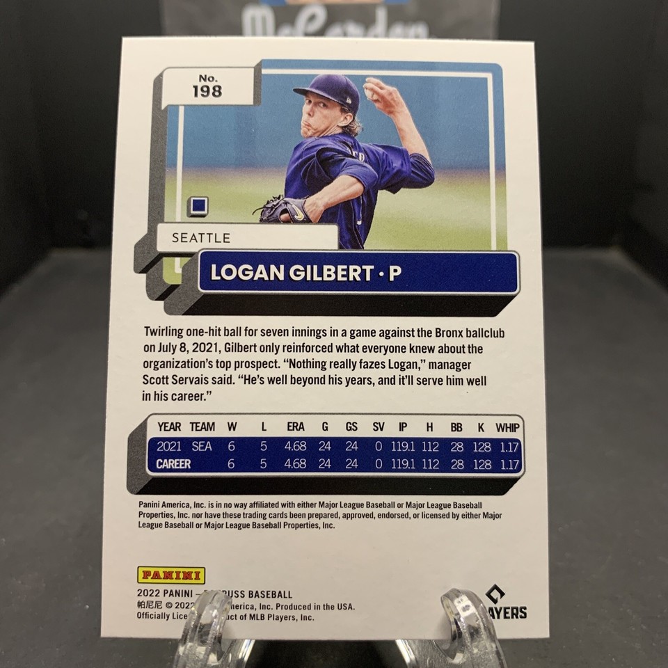 2022 Panini Donruss Holo Blue Logan Gilbert #198 Seattle Mariners | eBay