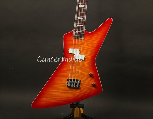 Flamed Maple Top 4 String Explorer Bass Guitar Cherry Sunburst Mahogany ...