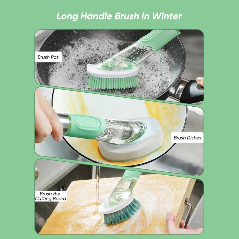Cleaning Dish Brush Silicone Kitchen Pot Pan Washing Soap Dispenser ...