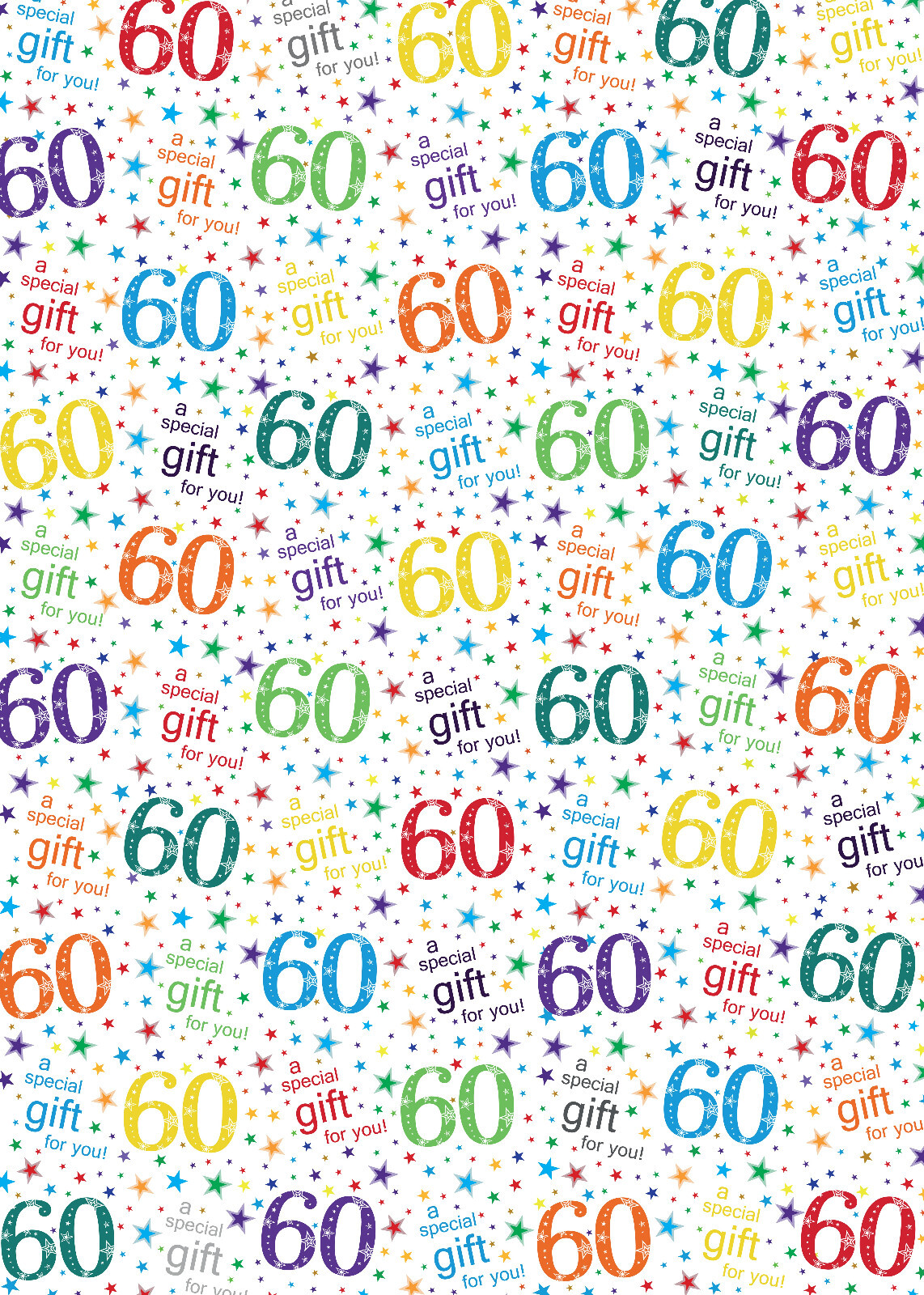 2 Sheets 60th Birthday Wrapping Paper 60 Giftwrap Unisex Multi White ...