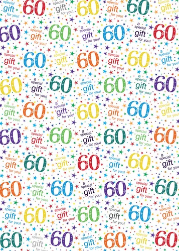 2 Sheets 60th Birthday Wrapping Paper 60 Giftwrap Unisex Multi White ...