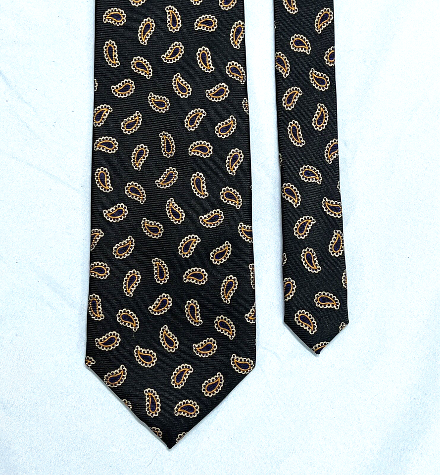 T HARRIS LONDON Black/Blue/Beige PAISLEY PRINT Men's 100% SILK Neck Tie ...