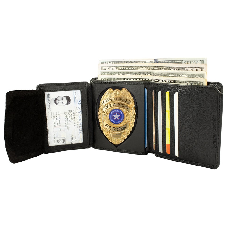 Police ID Badge Wallet Black | Genuine Leather Law Enforcement Holder ...