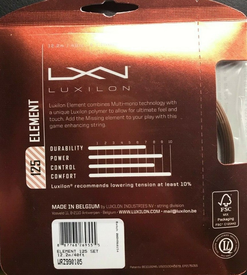 Luxilon - WRZ990105 - Element 125 Tennis String Gauge 16G - Bronze | eBay