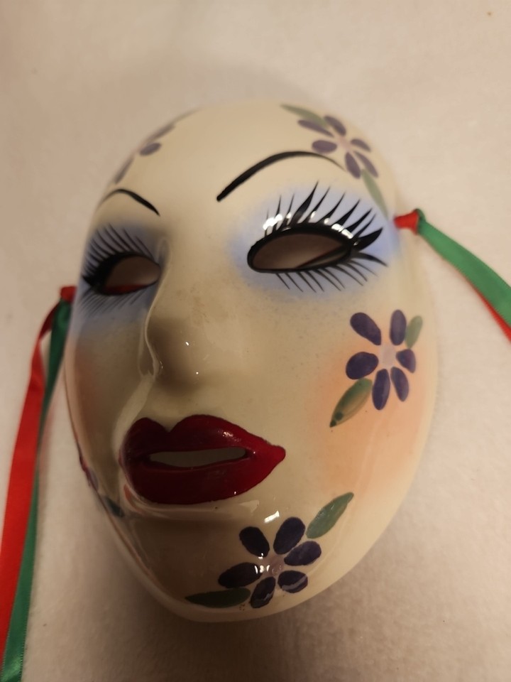 Mardi Gras Ceramic Multi Color Face Mask Wall Hanging Jester Flowers ...