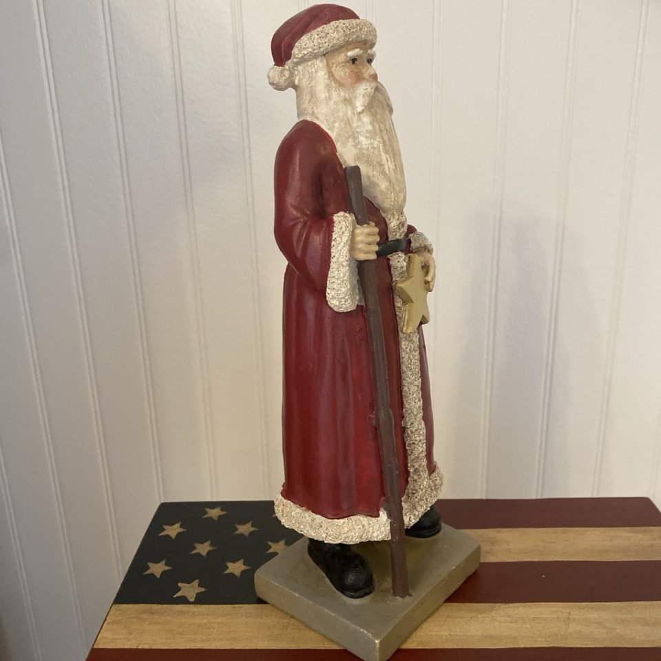 9” Poly Resin Santa with Walking Stick and Star Christmas Decor | eBay