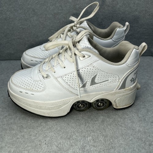 Agloat Retractable Women’s 7 white Roller Skate Shoes Heelys lace up ...
