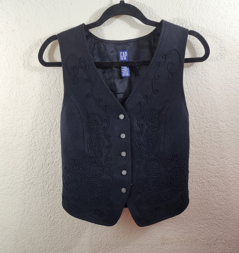 Vintage Gap Womens S Black Wool Blend Embroidered Spanish Sleeveless ...