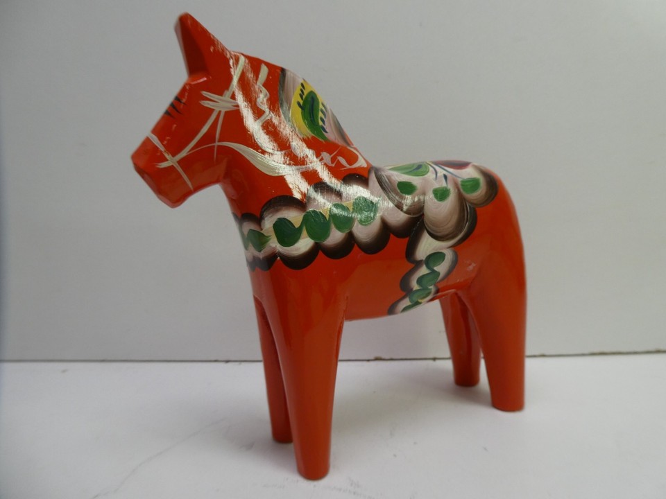 VINTAGE NILS OLSSON HEMSLOJD AB SWEDEN HORSE ORANGE HAND PAINTED TIMBER ...