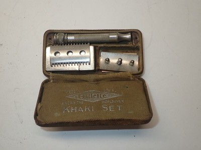 VINTAGE WW2 MILITARY GILLETTE KHAKI FAT HANDLE RAZOR SET | eBay