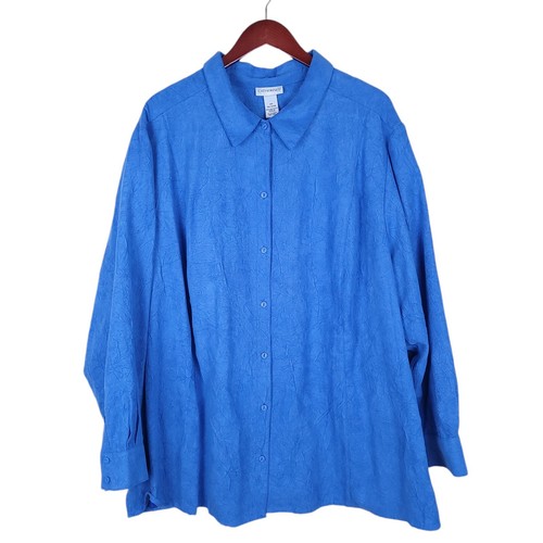 CATHERINES Faux Suede Button Shirt Top Size 4X Blue | eBay