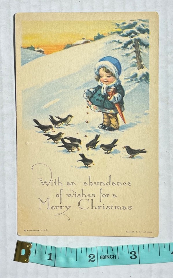 Vintage Christmas Postcard Child Feeding Birds Snow C.H. Twelvetrees ...