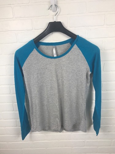 Fabletics Blue Gray Baseball Workout Shirt - Size L Thumbholes TT3 | eBay
