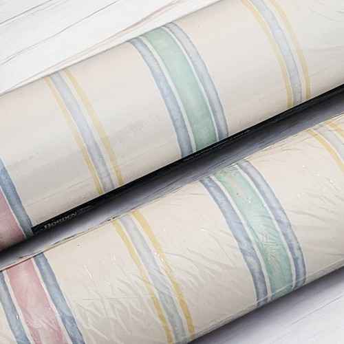 2 Vintage Wallpaper Pastel Striped Double Rolls Prepasted Vinyl Borden ...